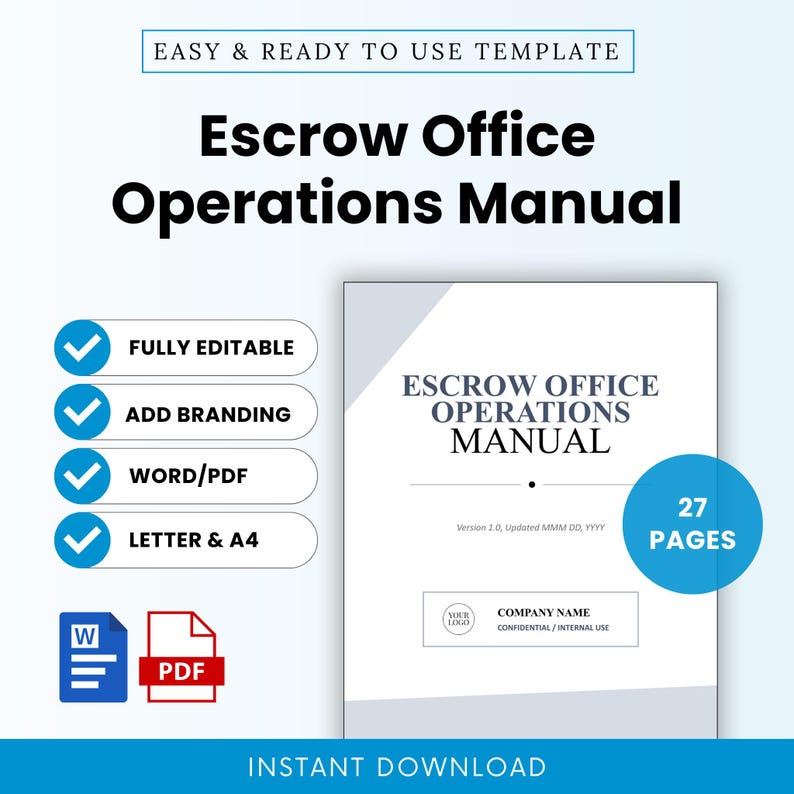 Escrow Office Operations Manual Template – Word & PDF, A4 + US Letter ...