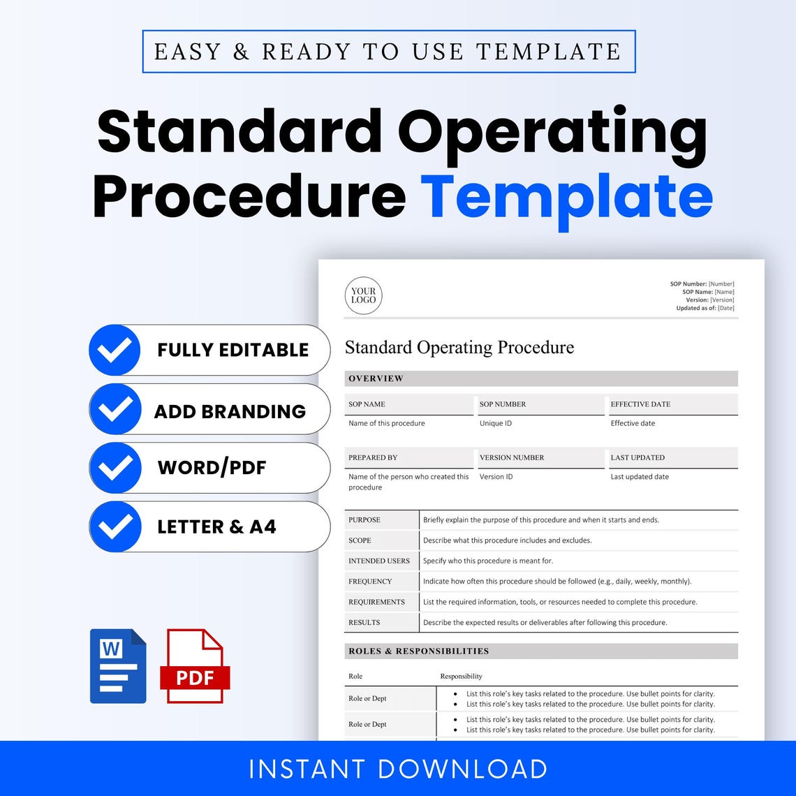 Standard Operating Procedure Template (word, PDF) | Simple SOP Template ...