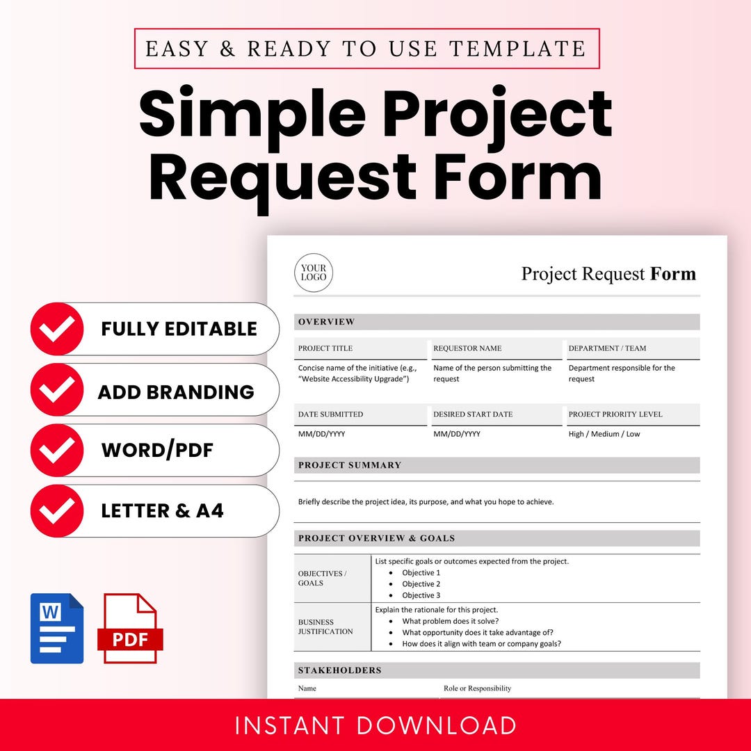 Simple Project Request Form Template (word, PDF) | Project Planner ...