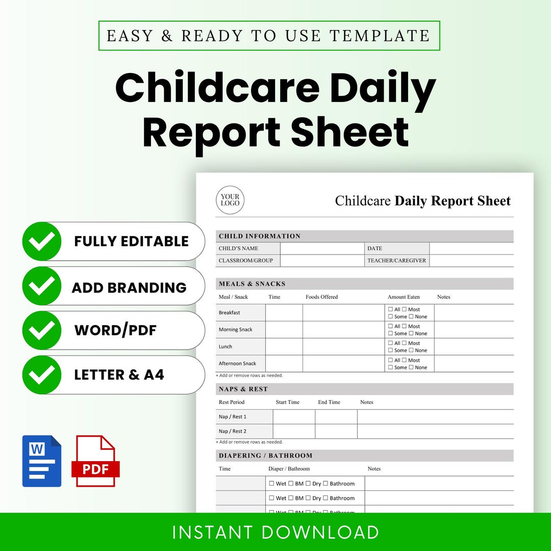 Childcare Daily Report Sheet Template (daycare Reporting) – Word & PDF ...