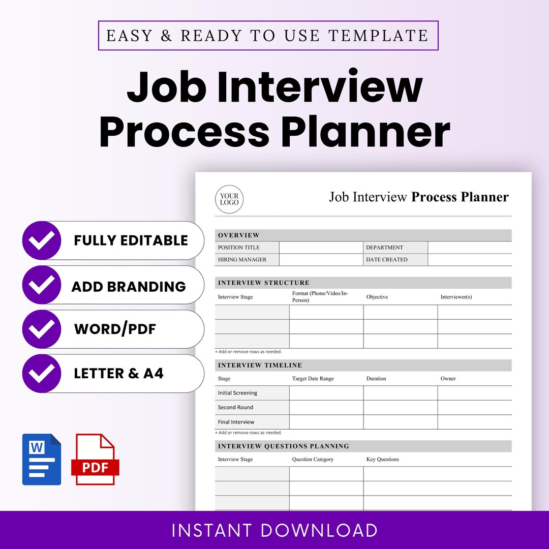 Job Interview Process Planner Template – Word & PDF, A4 + US Letter - Etsy