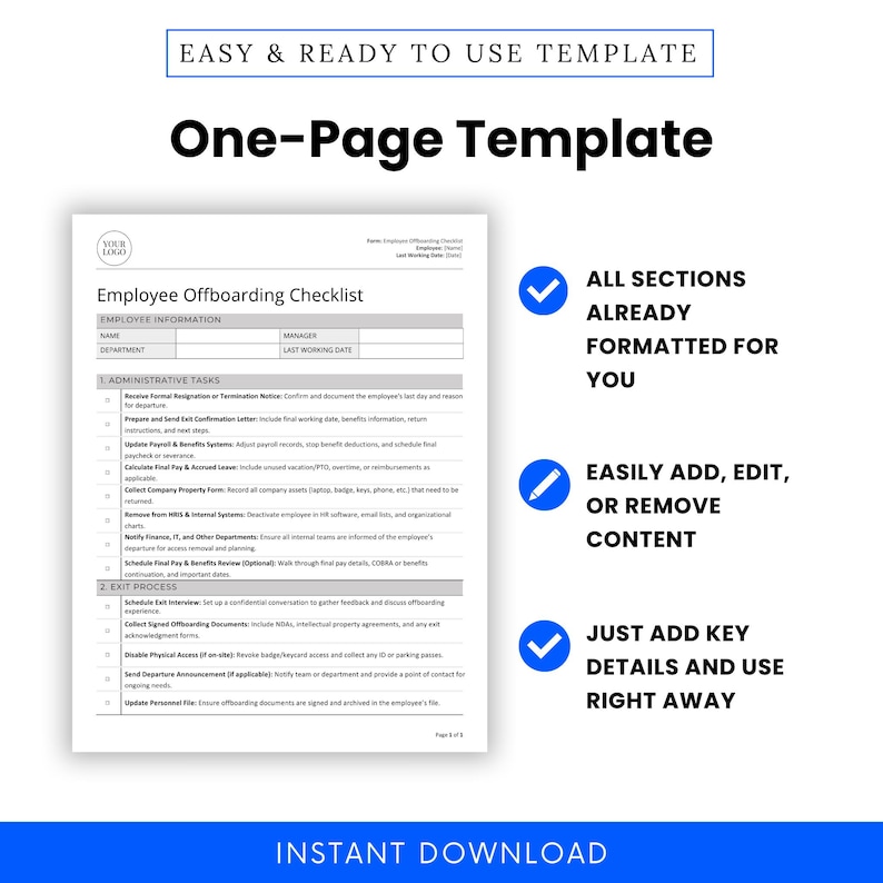 Employee Offboarding Checklist (MS Word, PDF) | Simple HR Template ...