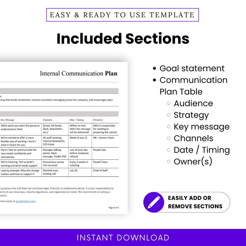 Internal Communication Plan Template (MS Word, PDF) | Memo Template ...