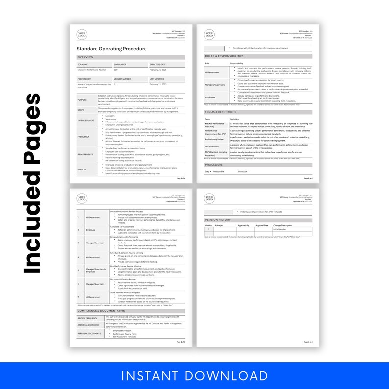 Employee Performance Reviews SOP Template (word, PDF) | Simple Standard ...