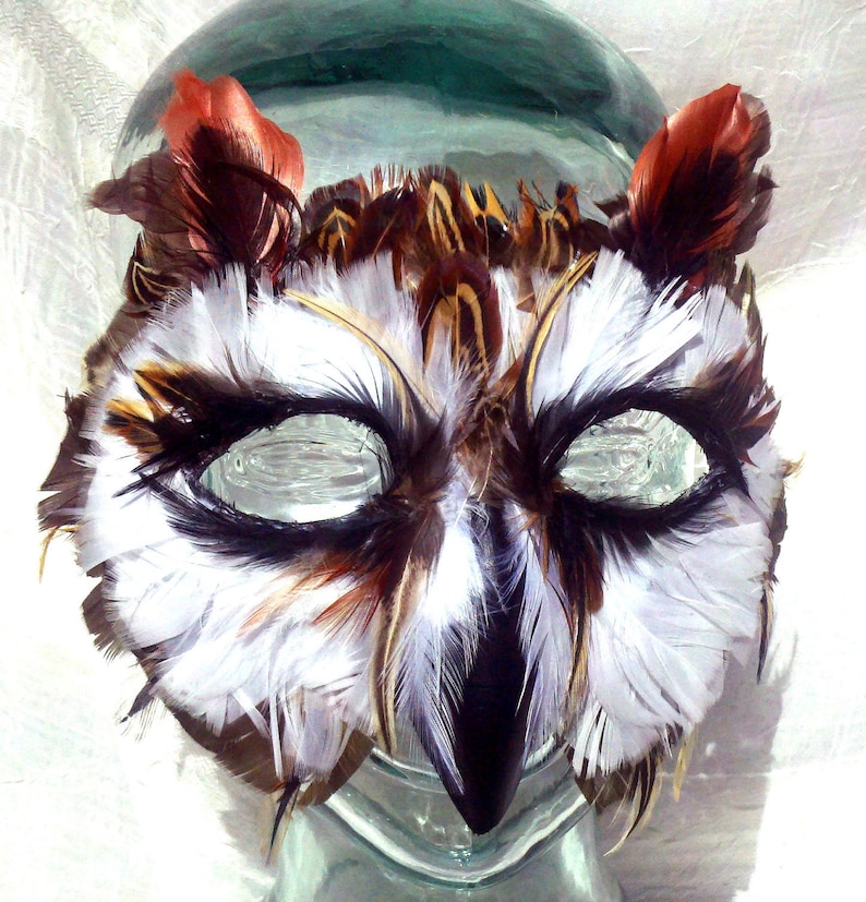 Feather Striped Owl Mask, Mardi Gras Mask, Owl Costume, Animal Mask ...