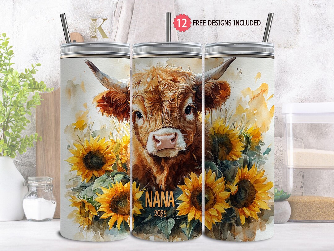 Nana Cow Sunflowers PNG Skinny Tumbler 20oz | Nanny Sublimation Png ...