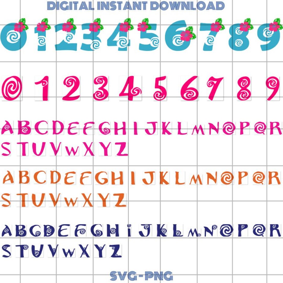 Moana Numbers Svg Bundle, Princess Moana Alphabet Bundle, Svg Files for ...