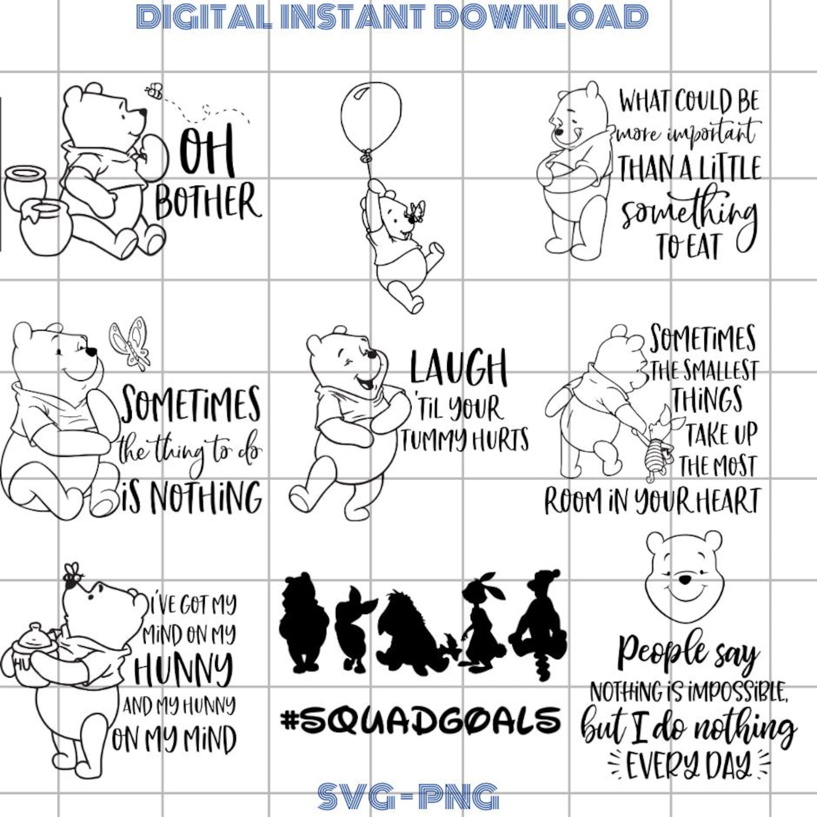 Cute Pooh Svg Bundle, Winnie Pooh Outline Png, Disney Characters ...