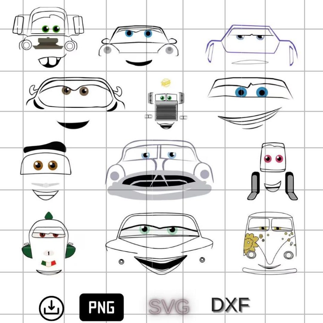 Cars Faces SVG Clipart Bundle: Mc Queen Cartoon T-shirt Designs ...