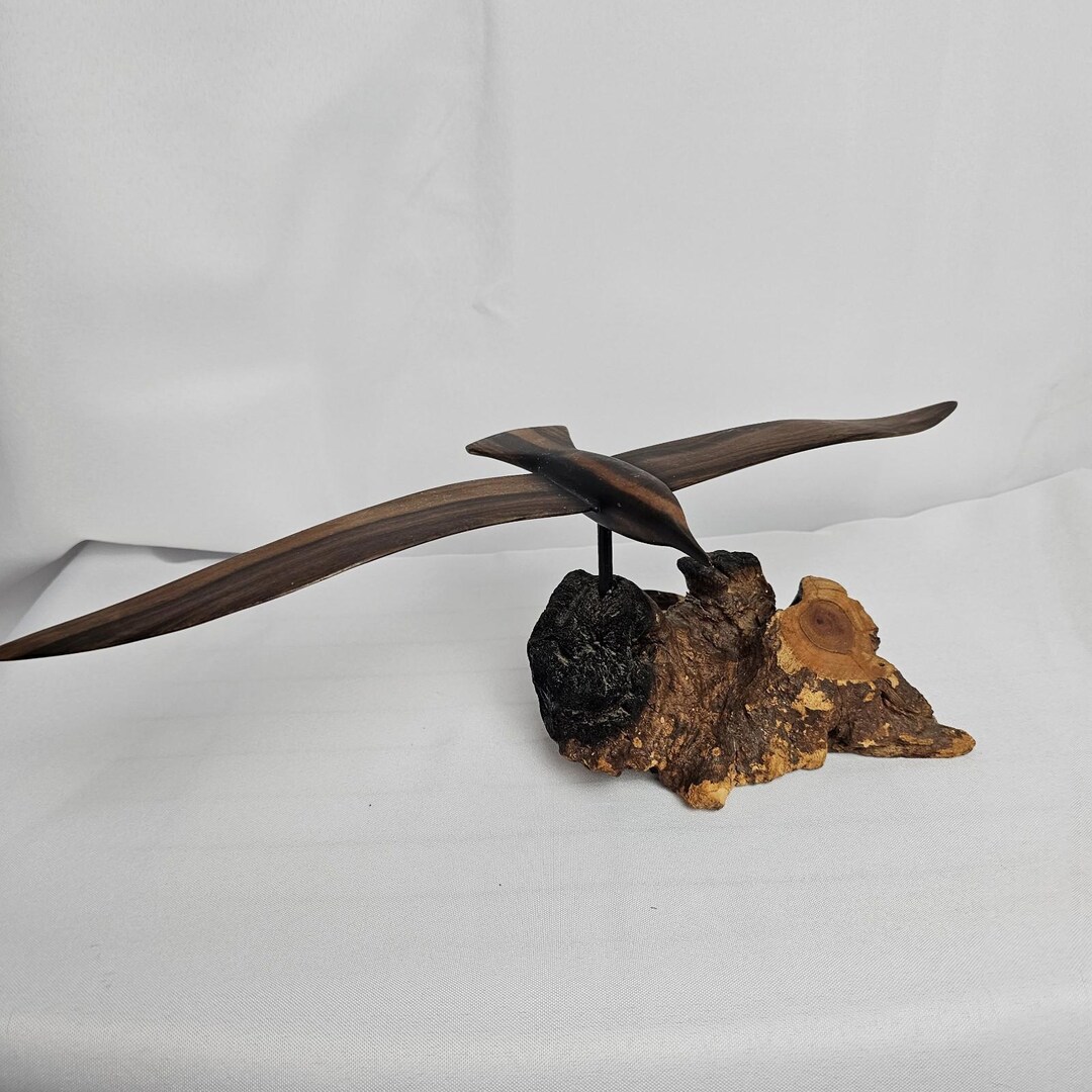 Vintage Mahagony Carved Wood Seagull Sculpture on Driftwood Noveltex ...