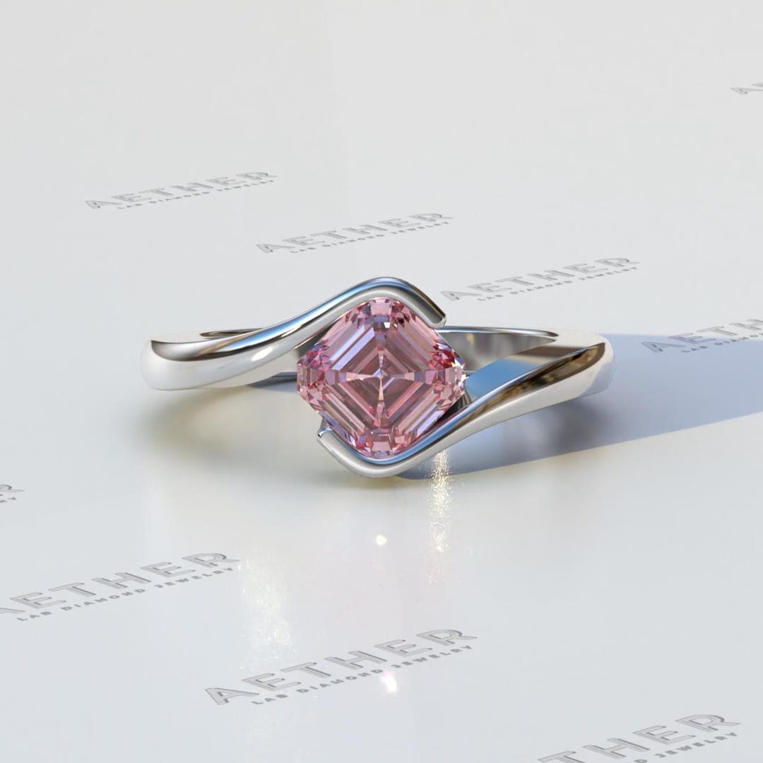2 Carat Fancy Intense Pink Radiant Cut Lab Diamond Engagement Ring, Lab ...