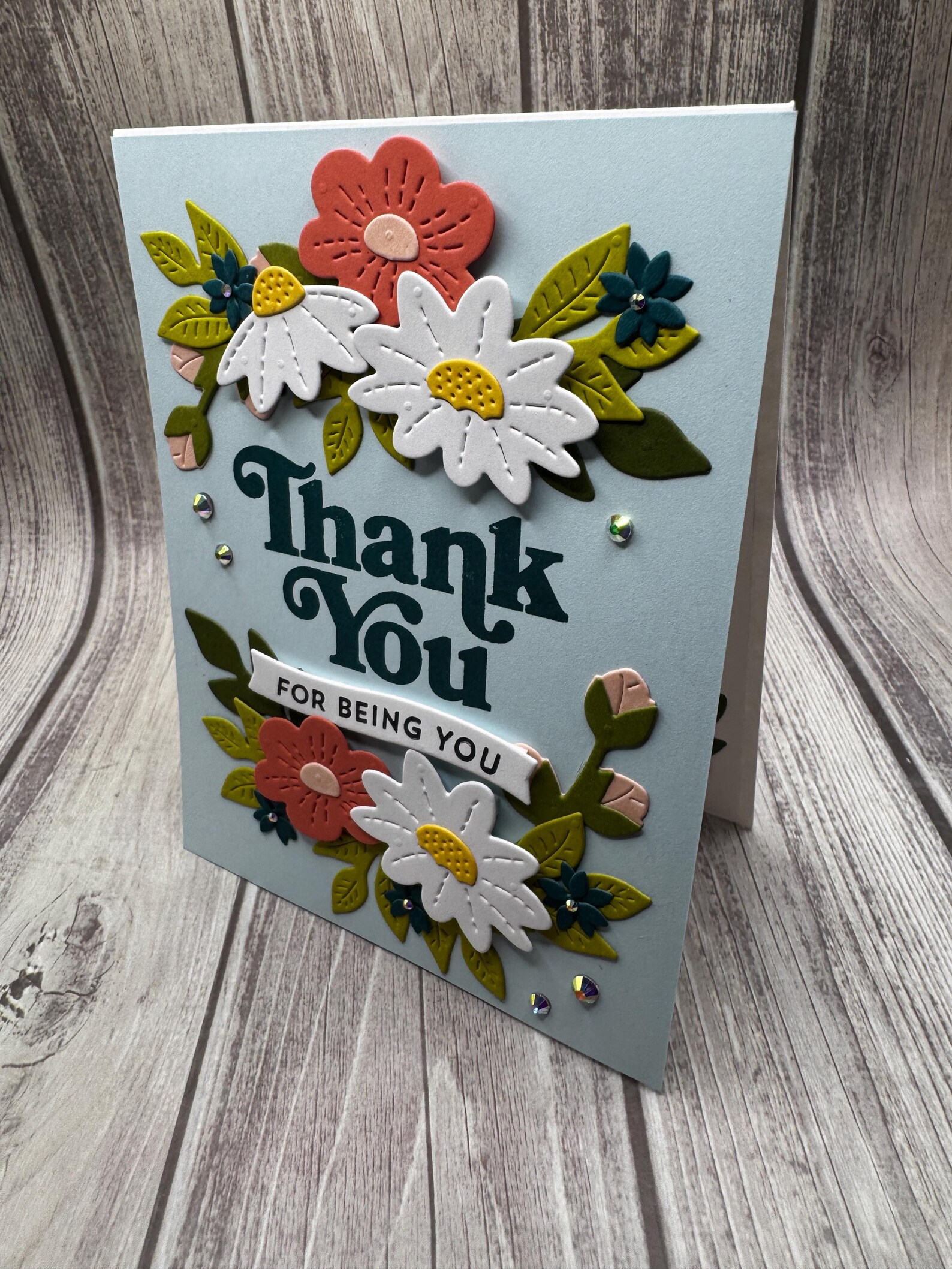 Thank You Stacked Floral Lt Blue - Blank Notecard, Greetings Card ...