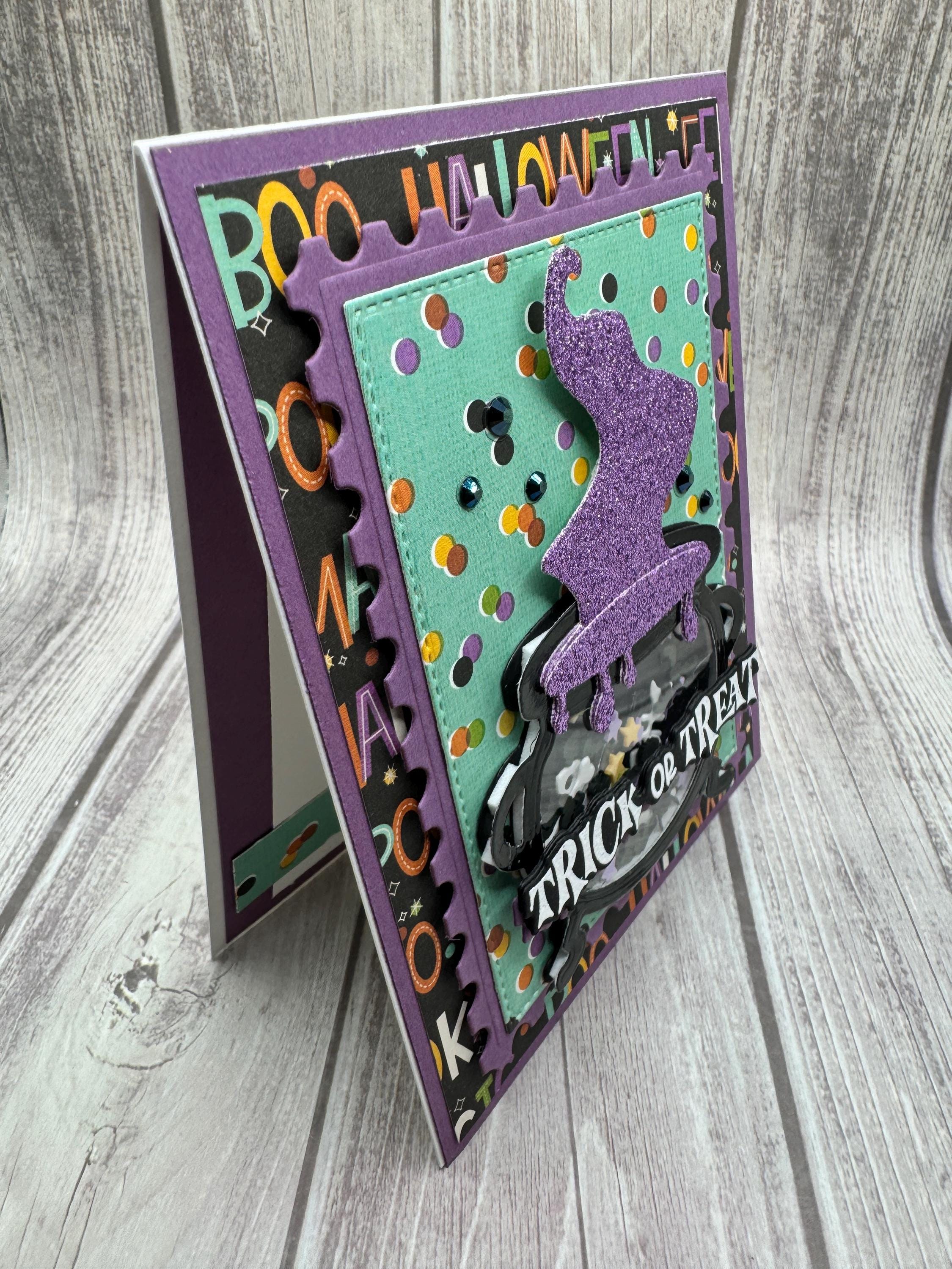 Halloween Cauldron Shaker Card- Blank Notecard, Greetings Card ...
