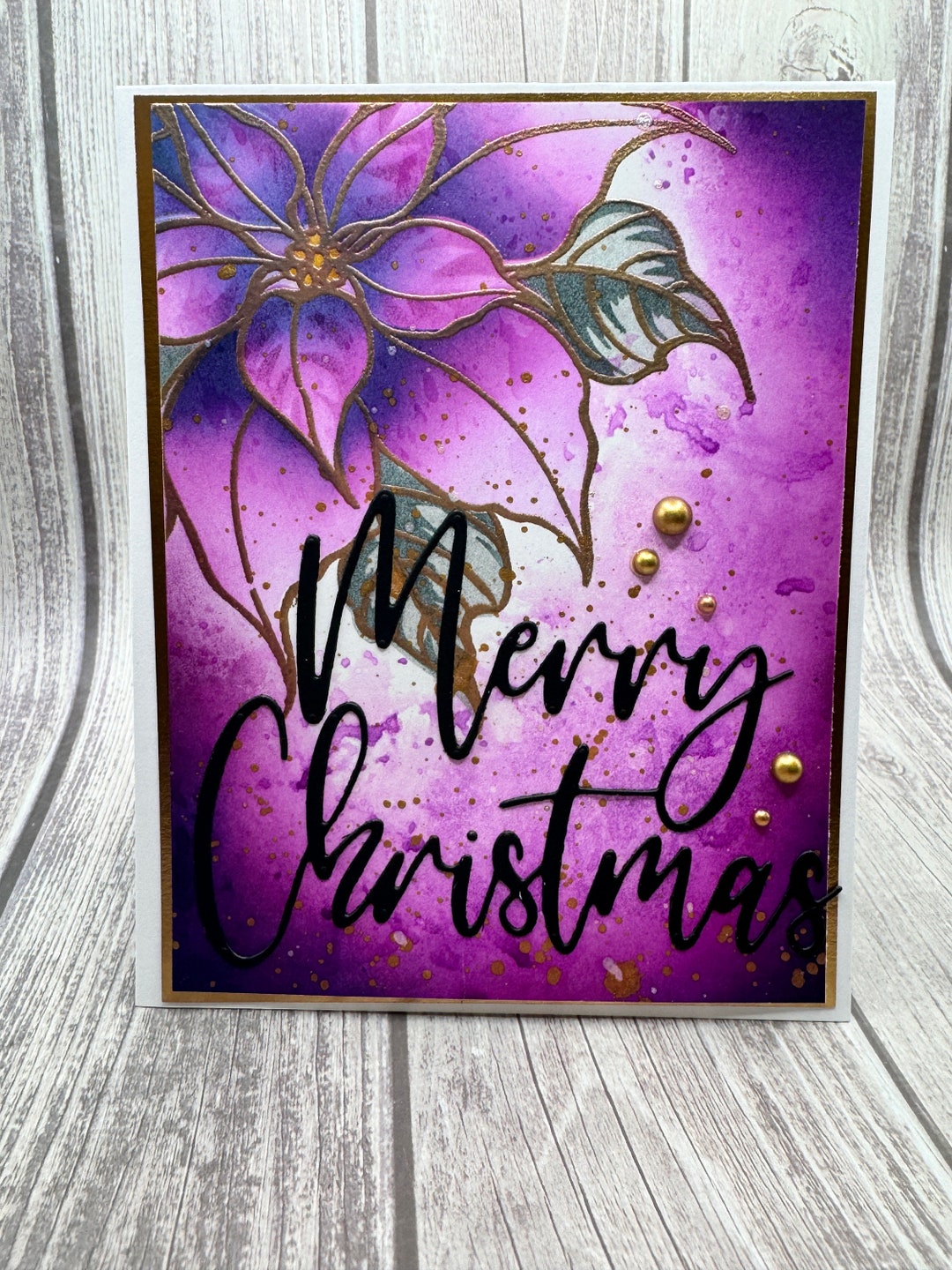 Handmade Card, Greetings, Christmas Purple Poinsettias - Etsy