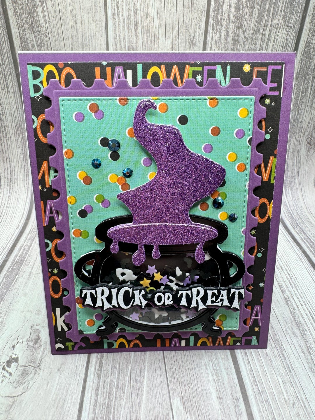 Halloween Cauldron Shaker Card- Blank Notecard, Greetings Card ...