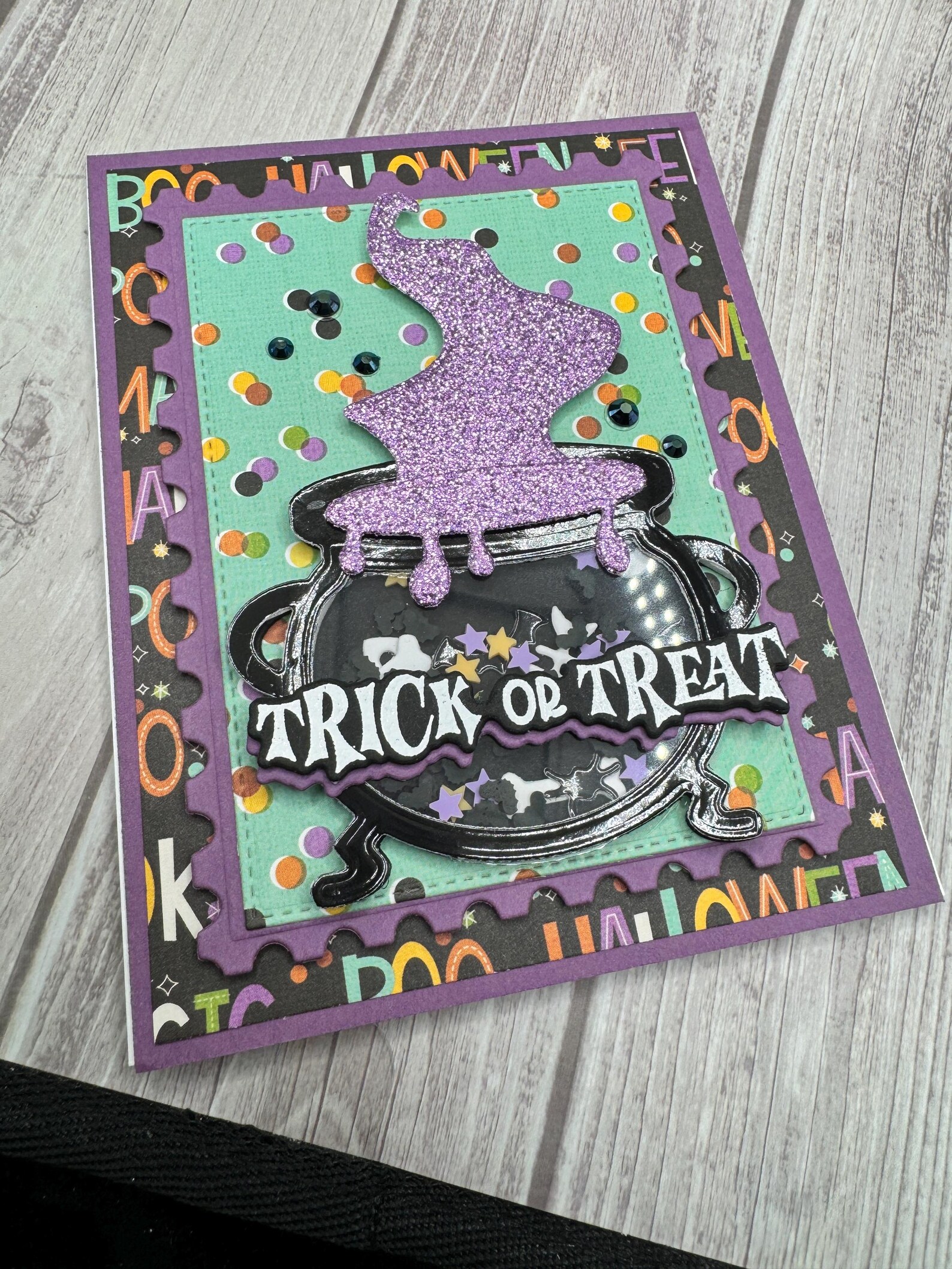 Halloween Cauldron Shaker Card- Blank Notecard, Greetings Card ...