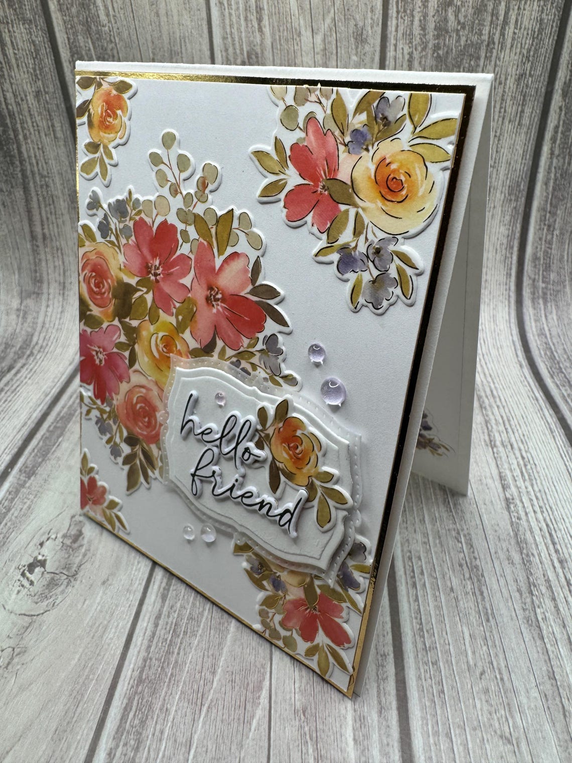 Hello Friend Floral - Blank Notecard, Greetings Card, Handmade Card - Etsy