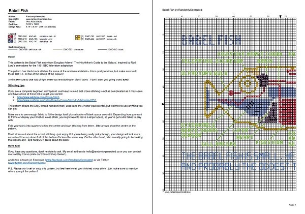 Babel Fish Cross Stitch Pattern Hitchhiker's Guide to the - Etsy