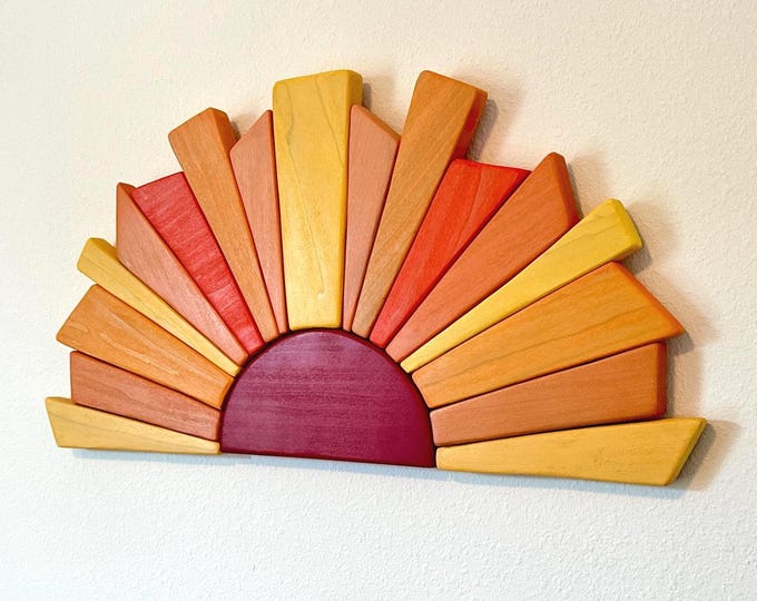 Handcrafted Wood Sunburst Wall Decor – 24” Rustic Sunrise Vibes - Etsy