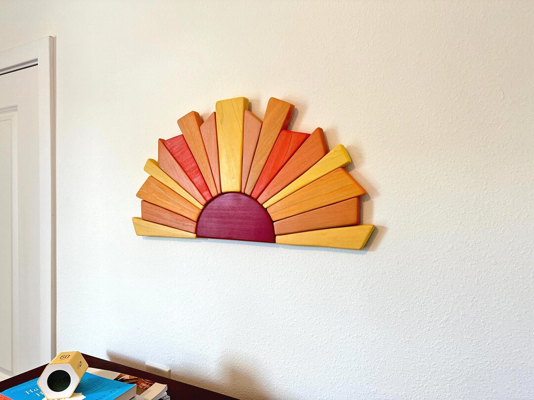 Handcrafted Wood Sunburst Wall Decor – 24” Rustic Sunrise Vibes - Etsy