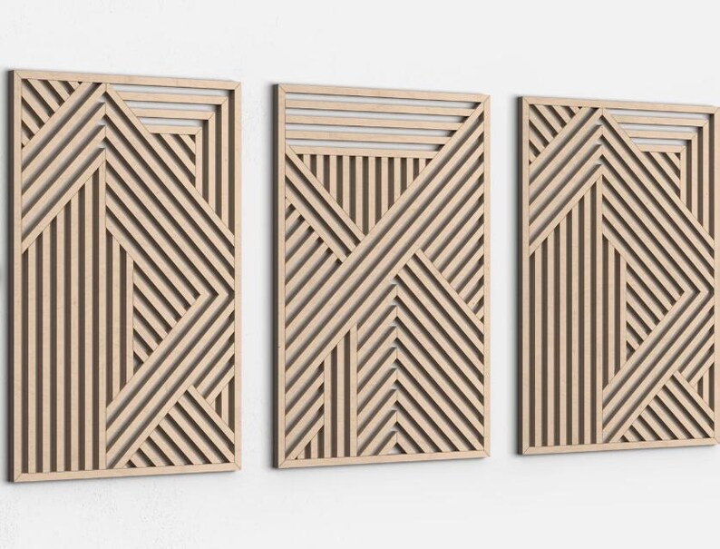 Geometric Wood Wall Art Set, Geometric Decor, Modern Wood Wall Panels ...