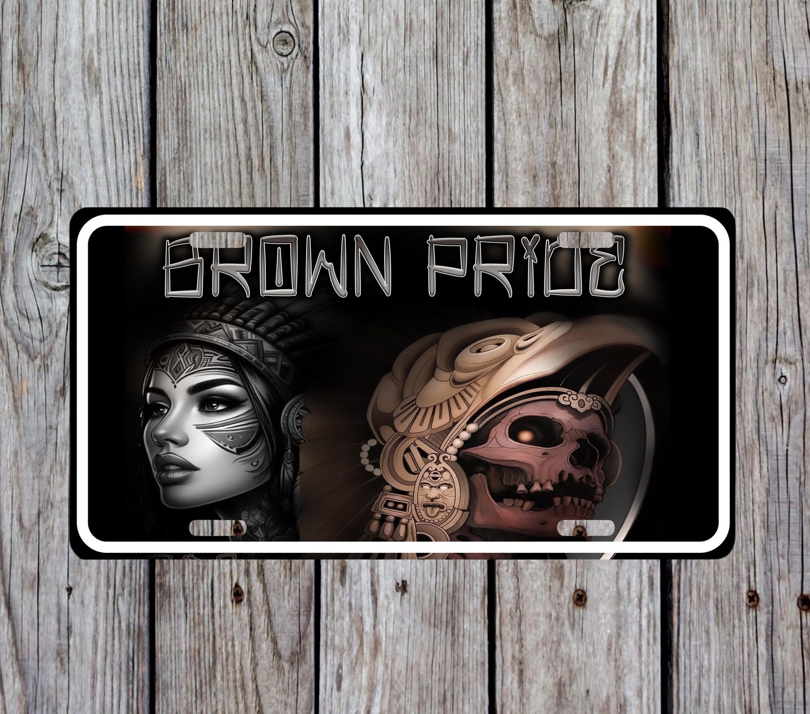 Chicano Brown Pride License Plate Sublimation Design, Aztec Chicano ...