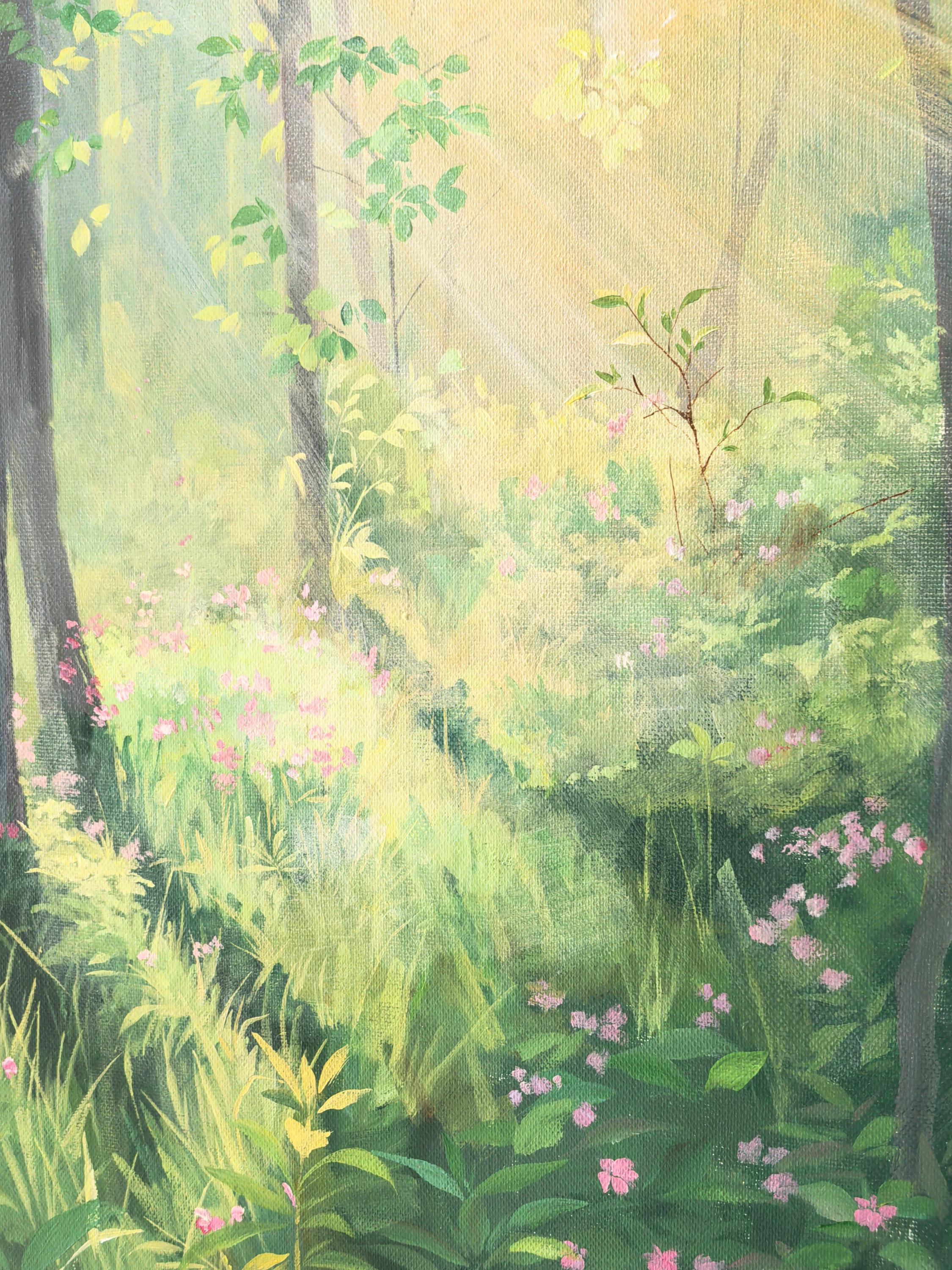 Hand Painted Forest Art, Green Nature Wall Decor, Tranquil Forest Scene ...