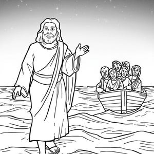 Jesus Walks on Water Coloring Book: Christian Kids Activity (digital ...
