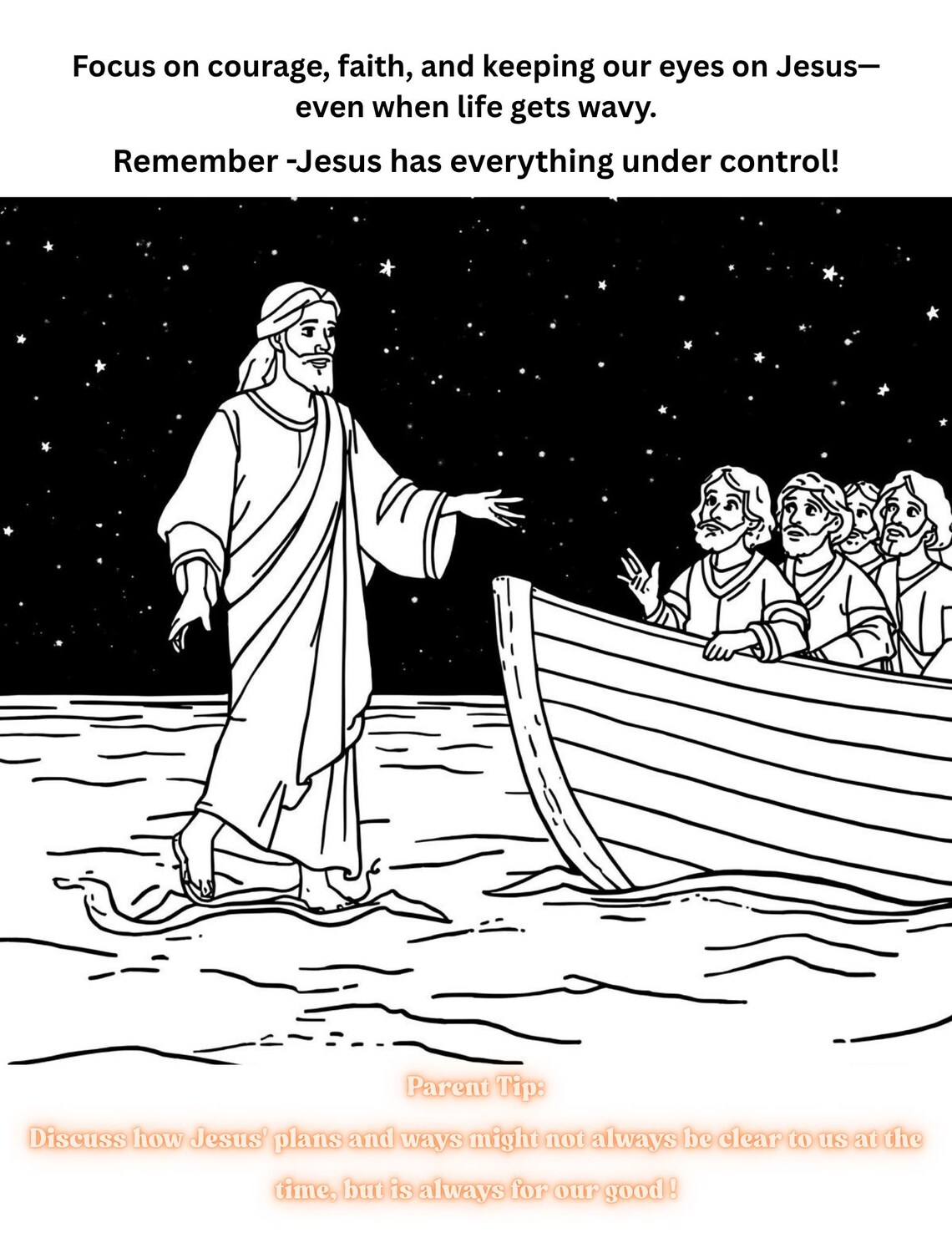 Jesus Walks on Water Coloring Book: Christian Kids Activity (digital ...