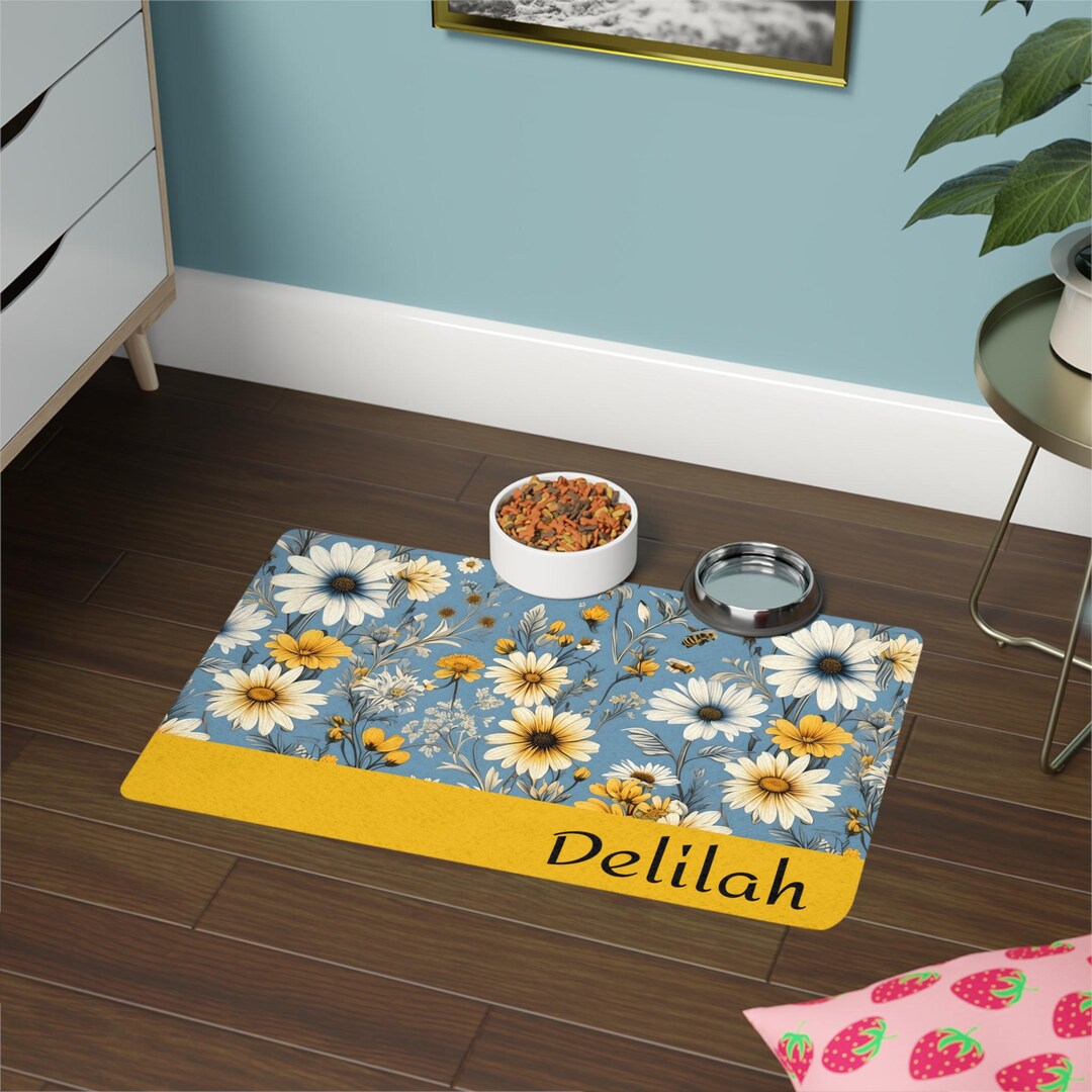 Custom Floral Pet Food Mat, Personalized Dog Cat Bowl Mat - Etsy