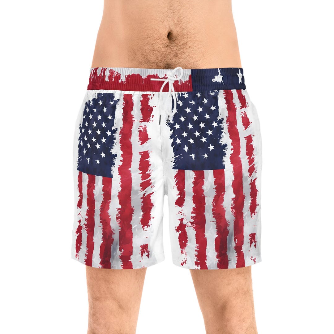 Swim Trunks for Men, American Flag Swim Shorts, Patriotic Beachwear ...