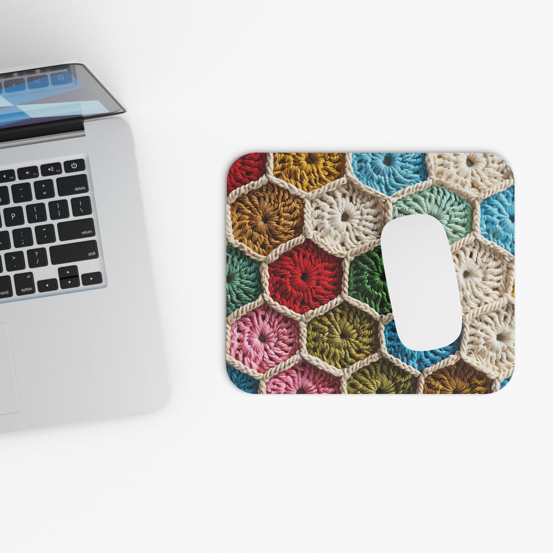Crochet Hexagon Pattern Mouse Pad | Colorful Granny Square Desk Mat - Etsy