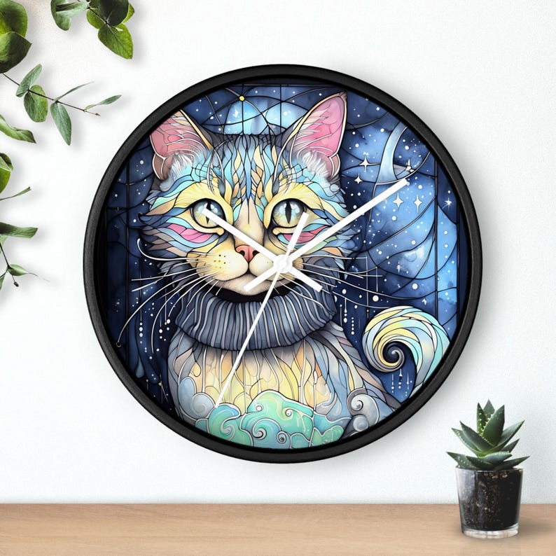 Reloj de pared con diseño de gato majestuoso, decoración colorida para ...