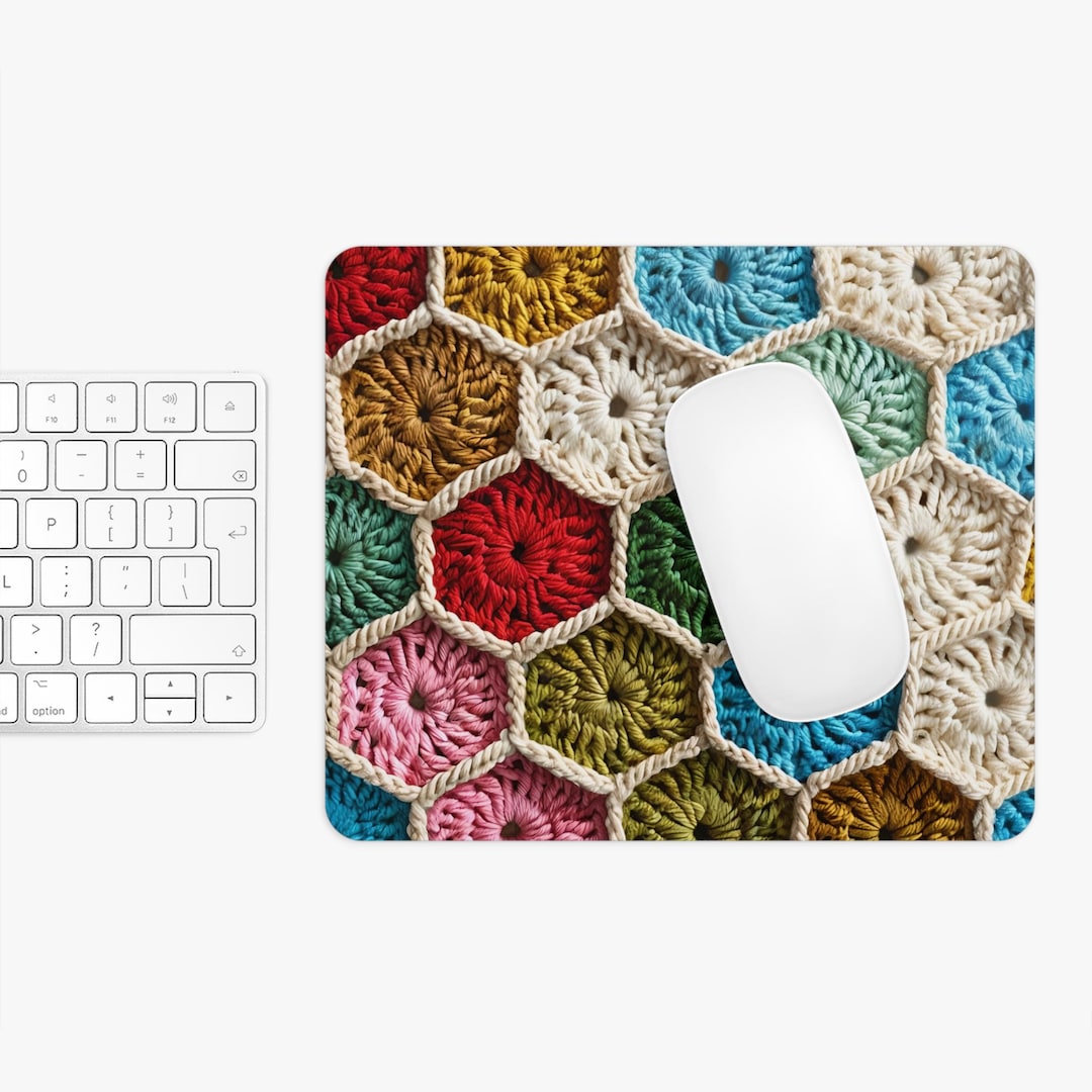 Crochet Hexagon Pattern Mouse Pad | Colorful Granny Square Style - Etsy