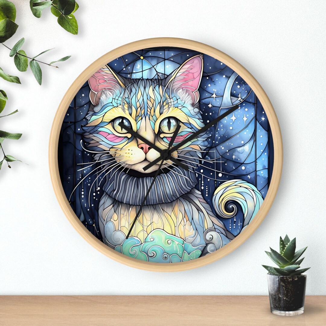 Reloj de pared con diseño de gato majestuoso, decoración colorida para ...