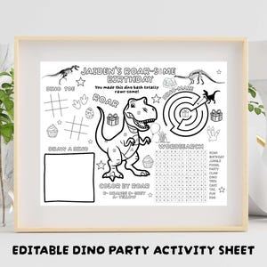 Editable Dinosaur Birthday Party Activity Sheet Coloring Page Printable ...
