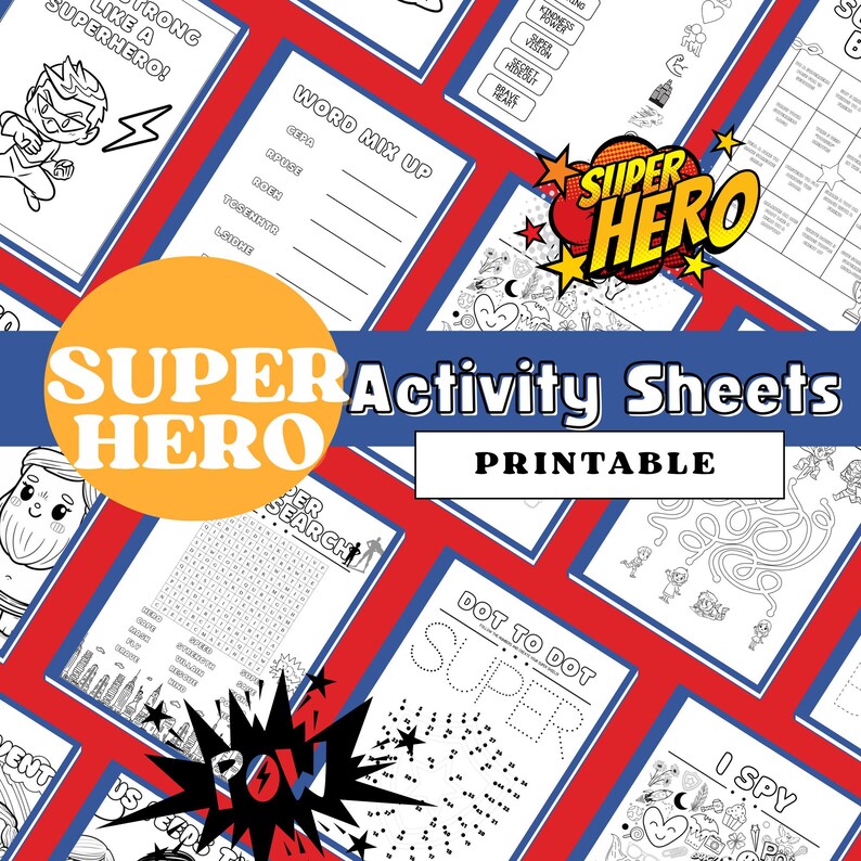 Kids Activity Sheets Super Hero Theme Printable Homeschooling Workbook ...