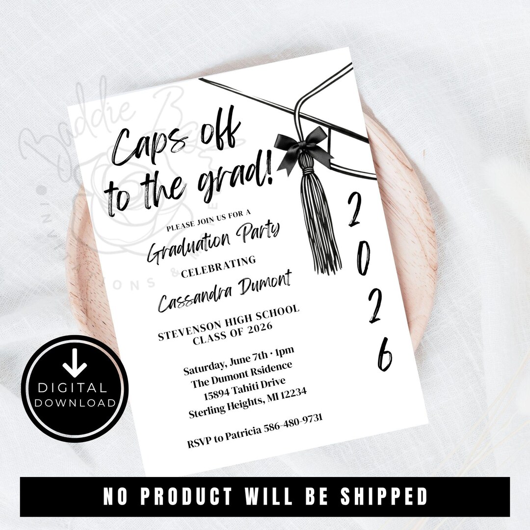 Black Bow Graduation Invite | Minimalist | Class of 2026 Template ...