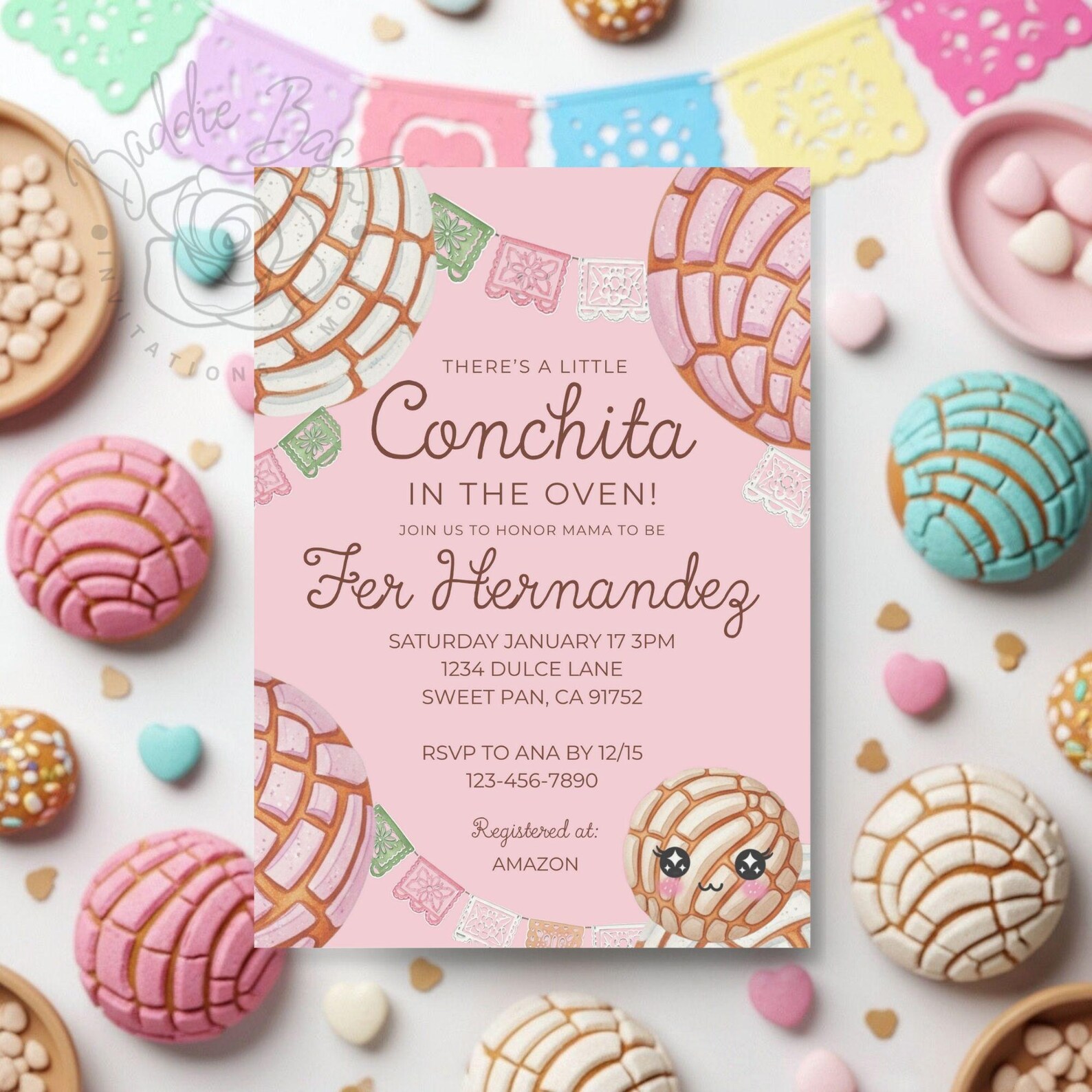 Pink Concha Baby Shower Invitation, Mexican Sweet Bread, Evite Canva ...