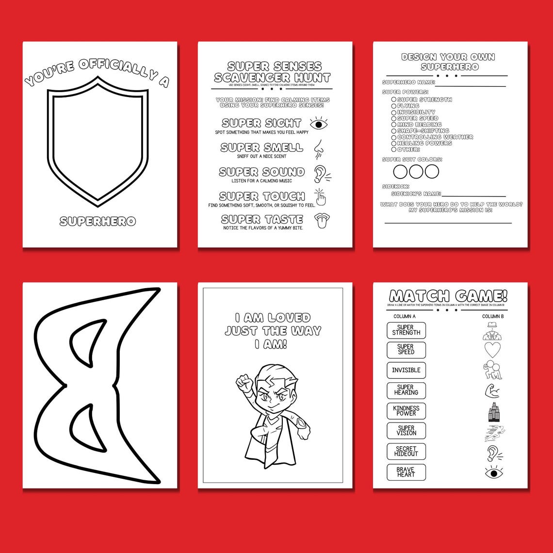 Kids Activity Sheets Super Hero Theme Printable Homeschooling Workbook ...