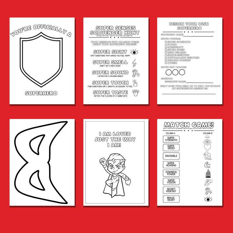 Kids Activity Sheets Super Hero Theme Printable Homeschooling Workbook ...