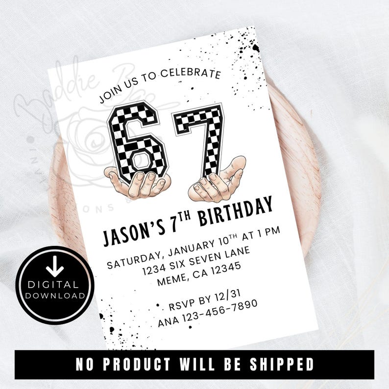 6 7 Birthday Invitation | Six Seven Party Invite | Gen Z | Gen Alpha ...