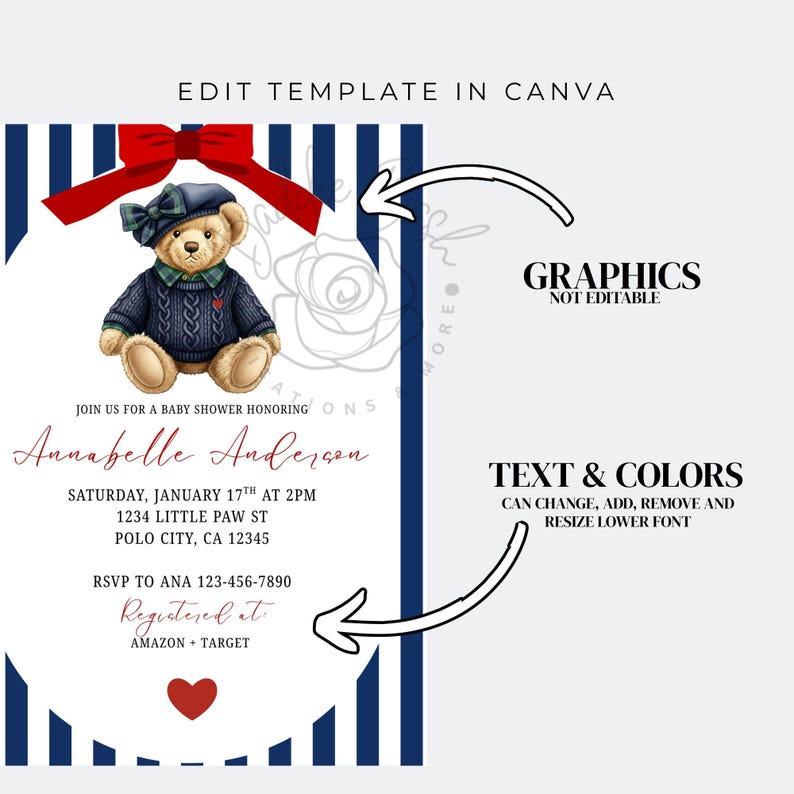 Polo Teddy Bear Baby Shower Invitation | Girls Plaid Theme Invite ...