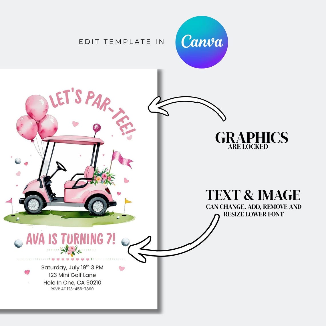 Pink Golf Birthday Girl Invite, Let's Par Tee Golf Party Invite, Hole ...