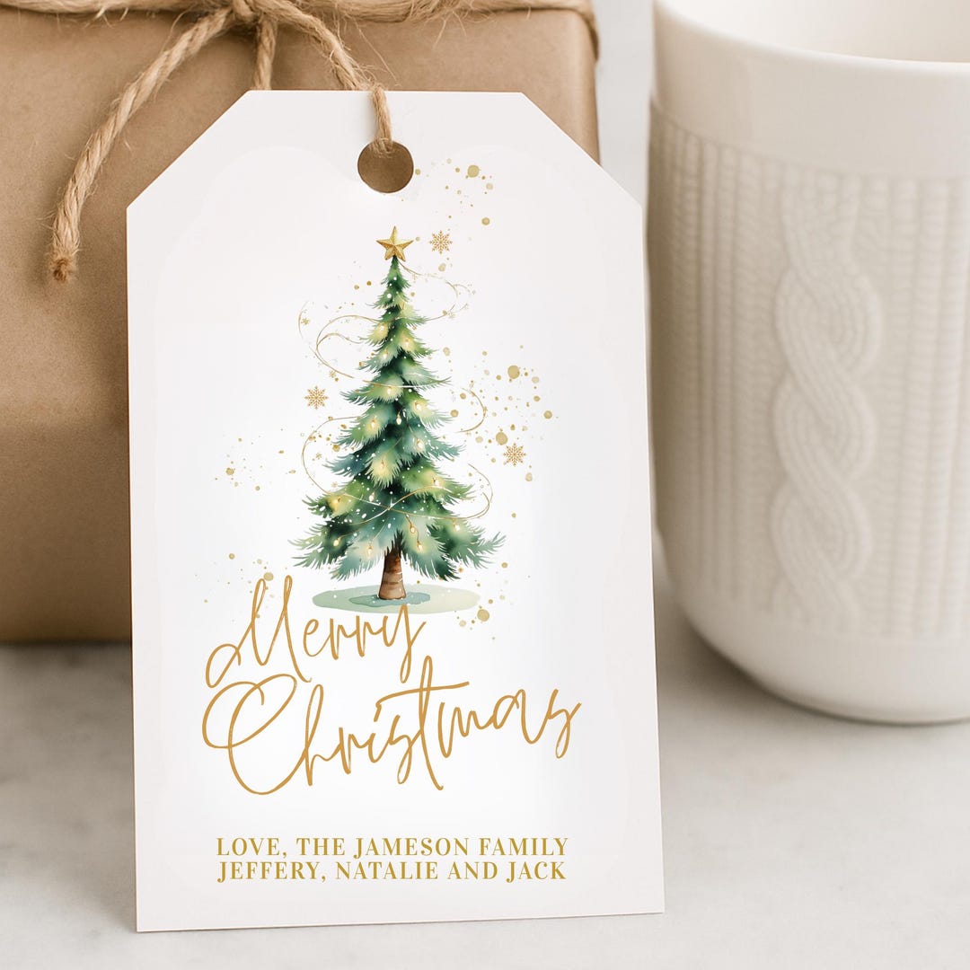 Editable Christmas Gift Tags, Watercolor Tree (canva Template) - Etsy