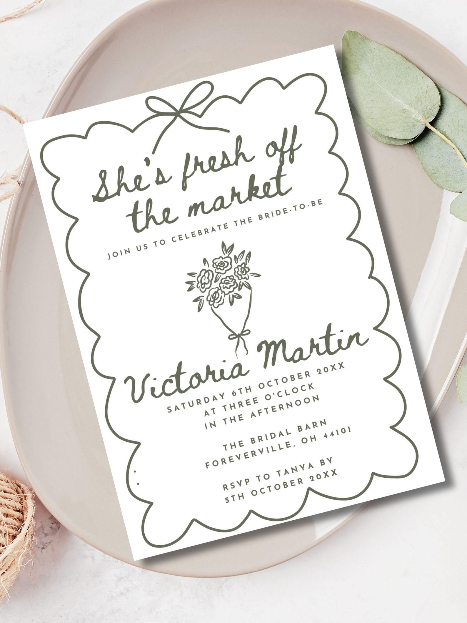 Fresh off the Market Bridal Shower Invitation Minimal She's Fresh off ...