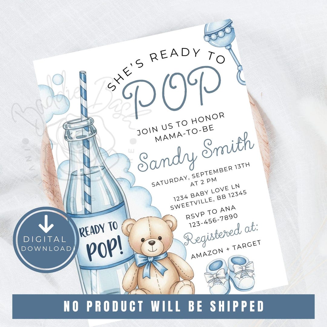 She’s Ready to Pop Baby Shower Invitation Template Boy Soda Pop Baby ...