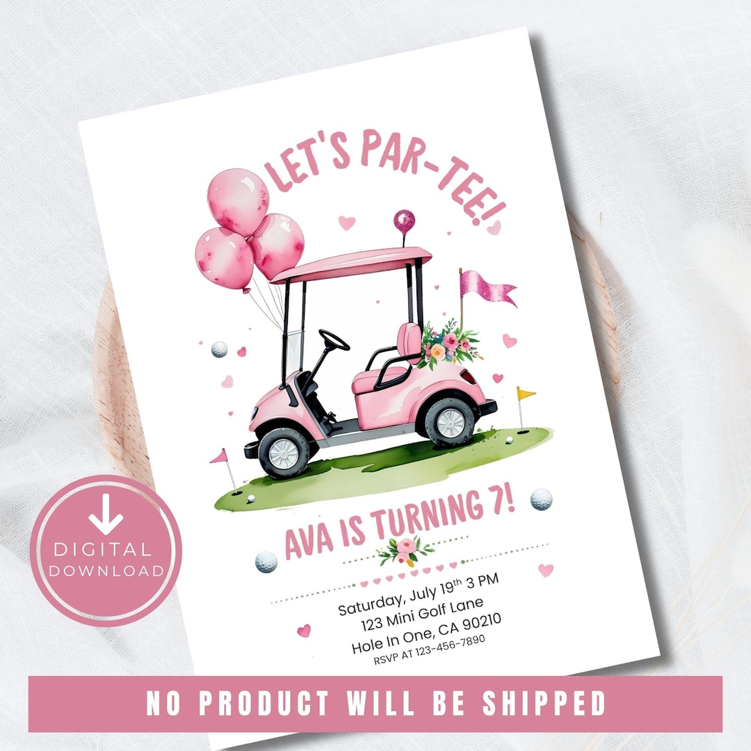 Pink Golf Birthday Girl Invite, Let's Par Tee Golf Party Invite, Hole ...