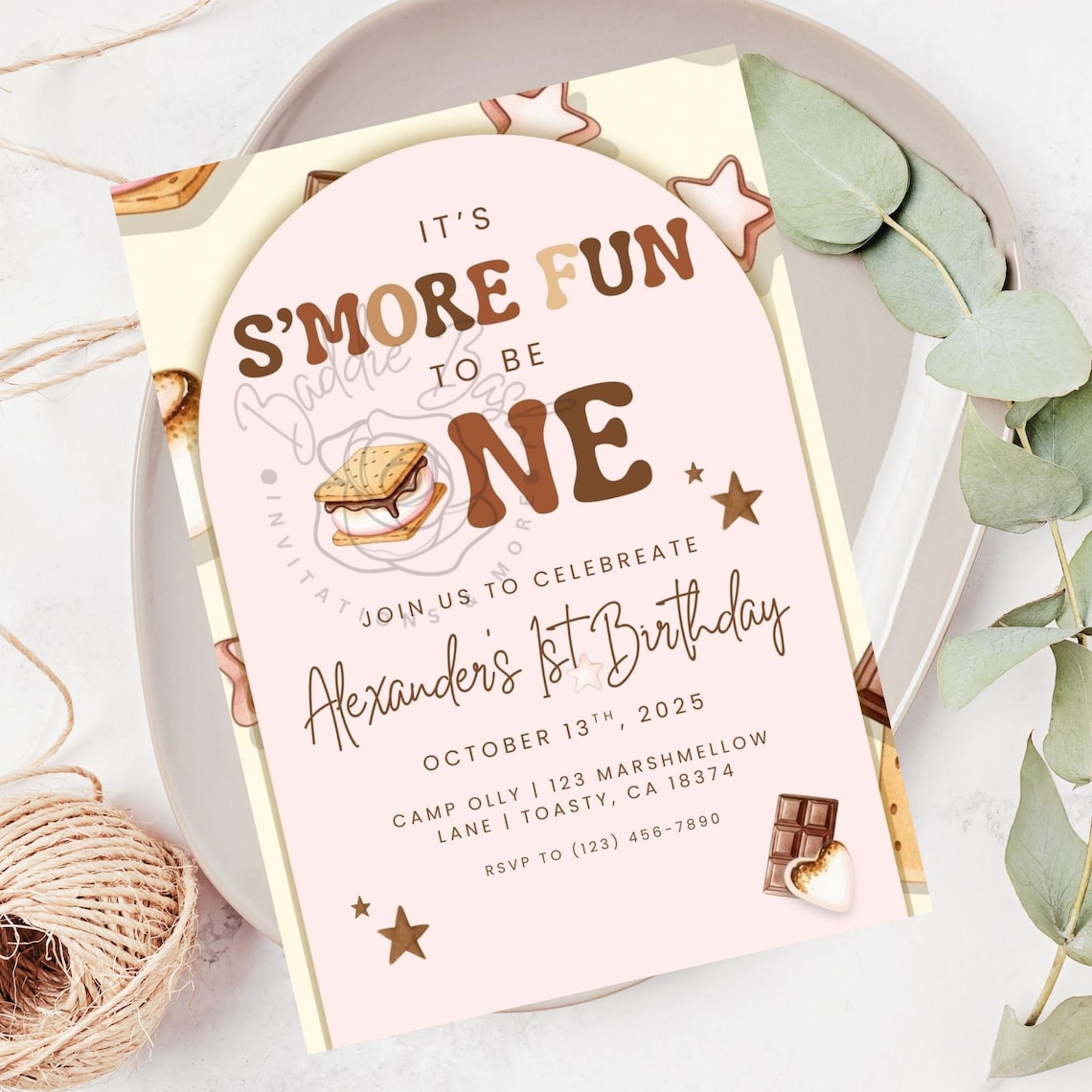 First Birthday Smores Kids Invitation Pink S'mores 1st Birthday Invite ...