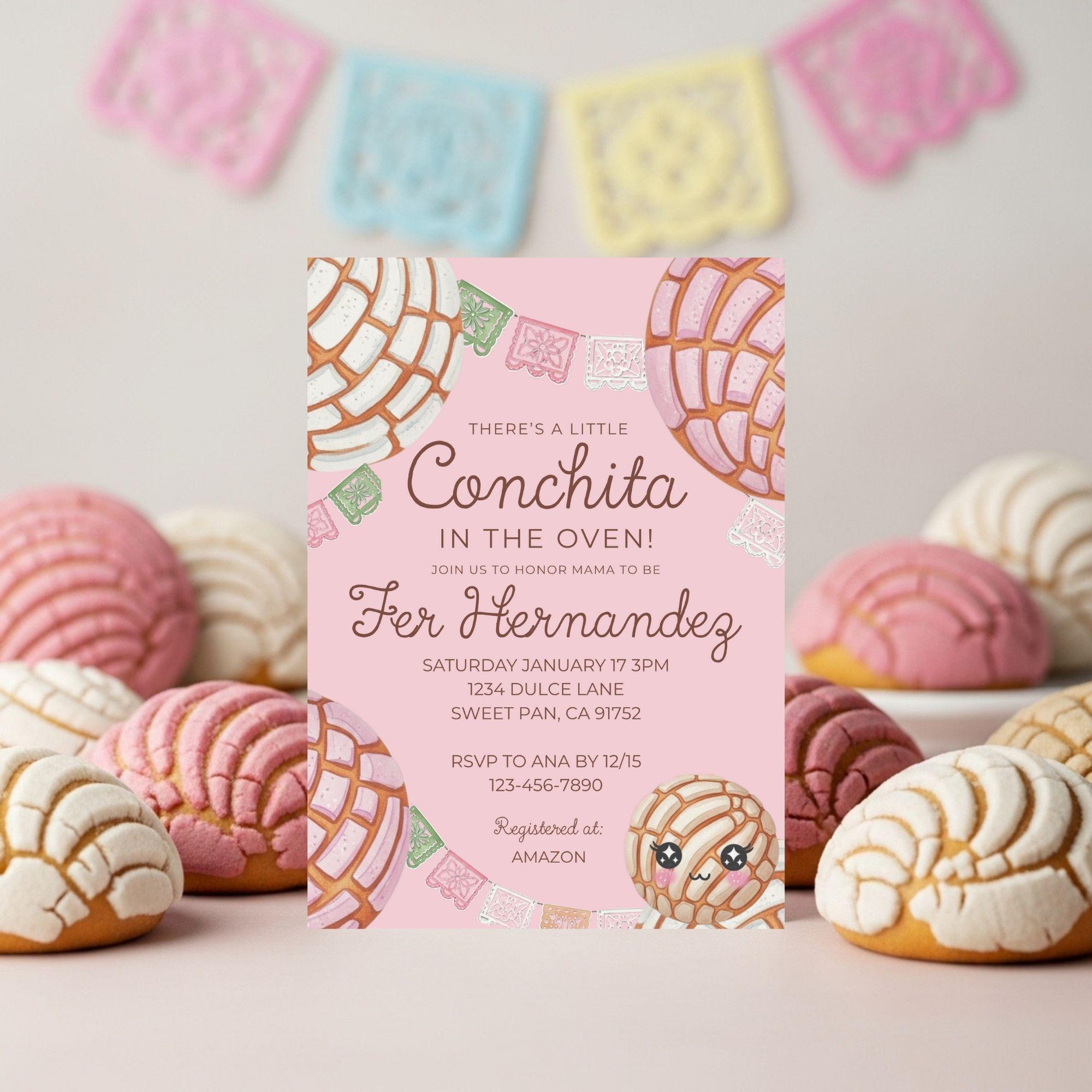 Pink Concha Baby Shower Invitation, Mexican Sweet Bread, Evite Canva ...